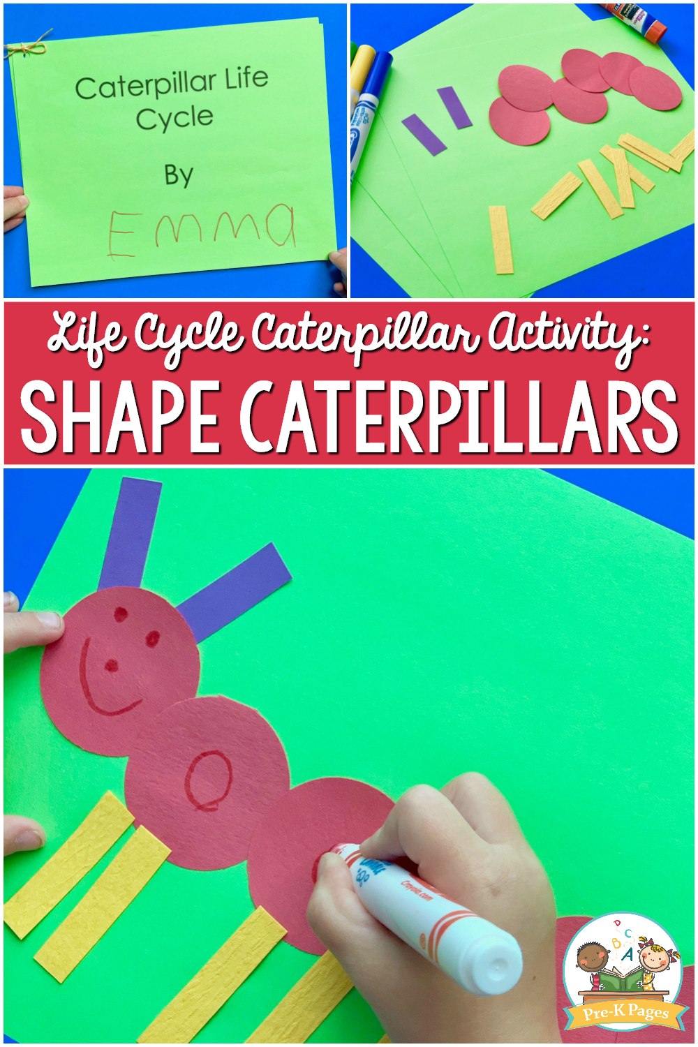 Caterpillar and Butterfly Life Cycle Art Activity: Shape Caterpillars ...