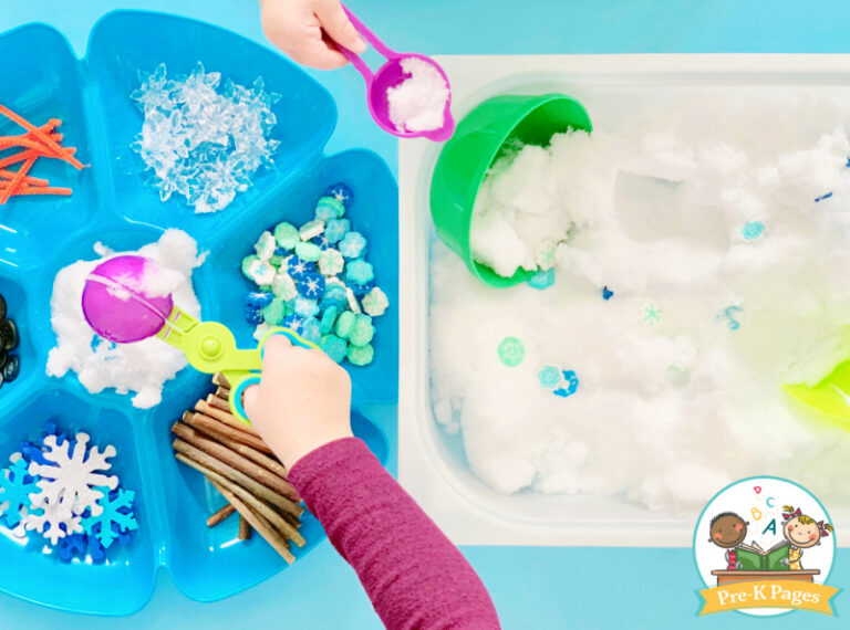 Winter Sensory Bin with Real Snow - Pre-K Pages