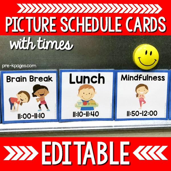 Editable Picture Schedule Cards with Times (Square) - Pre-K Pages