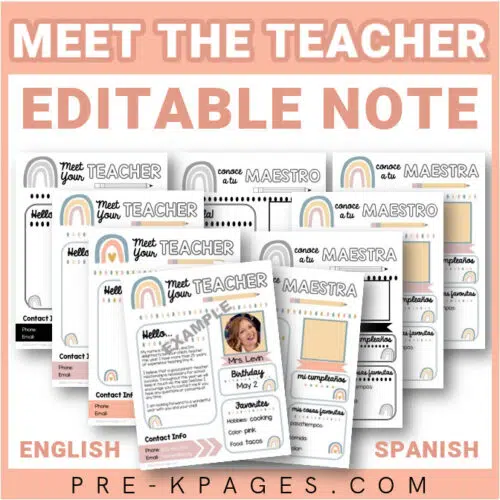 Meet the Teacher Letter Template English and Spanish - Pre-K Pages