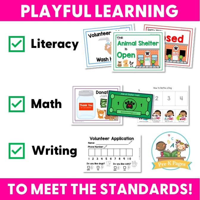 Animal Shelter Dramatic Play Printables for Preschool PreK - Pre-K Pages