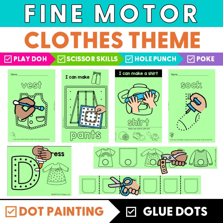 Clothing Fine Motor Activities for Preschool PreK - Pre-K Pages