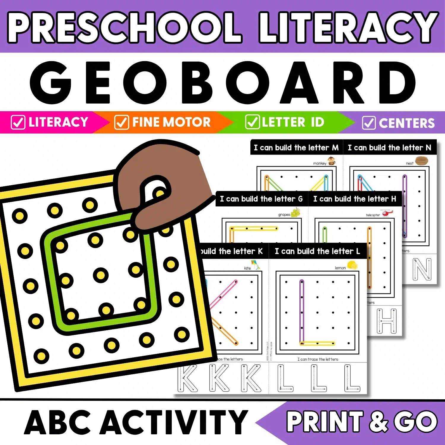 Letter Geoboard Task Cards - Alphabet Fine Motor - Pre-K Pages