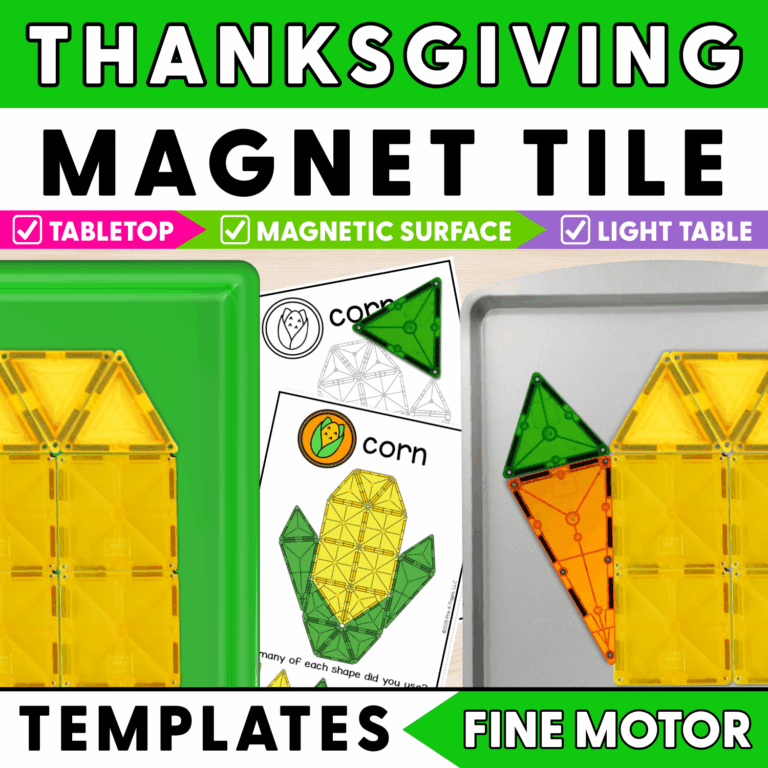 Magnetic Tiles Thanksgiving Theme Task Cards Pre-K Fine Motor Center ...